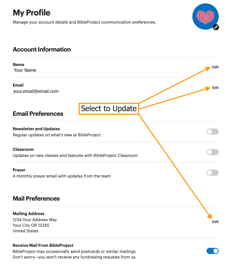 How do I update my personal info in my BibleProject account? – Help Center